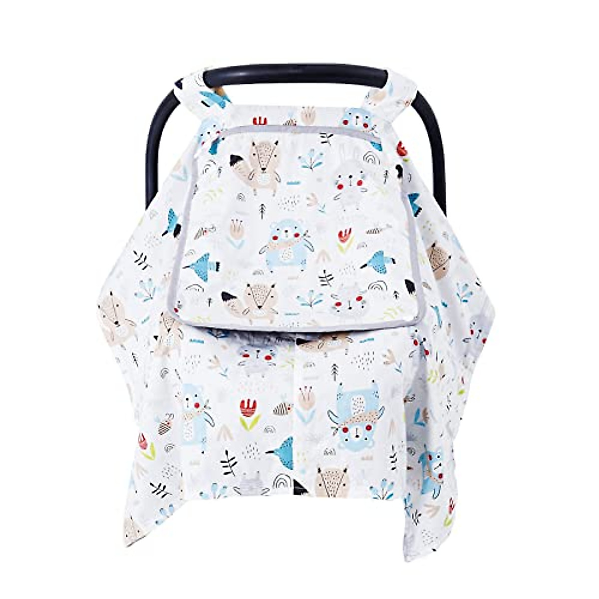 SJEhome Carseat Covers for Babies,Car Seat Warm Windproof Cotton and Fleece Canopy for Newborn Infant Boy Girl Carrier,2 Layers Windows Baby Carrier Cover,Grey Minky