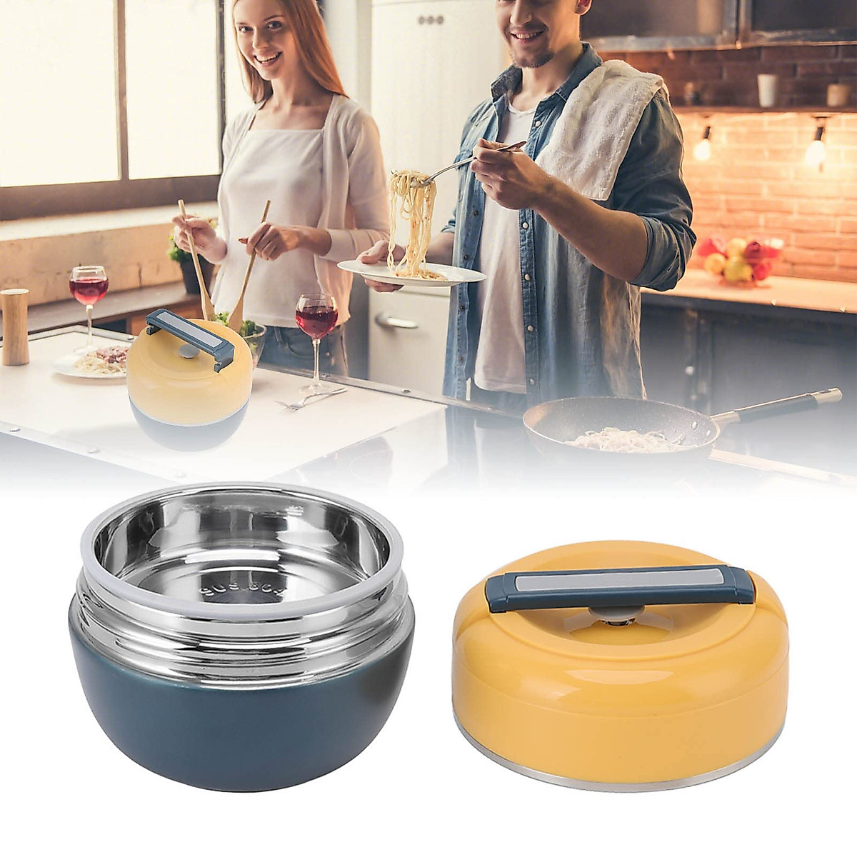 UPQRSG Stainless Steel Lunch Box, 0.8L Portable Food Warmer, 2 Layer Insulated Compartment Leakproof lunch Box, Food Jar Thermal Lunch Box