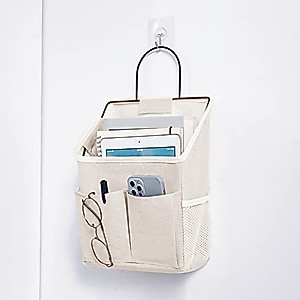 Wall Hanging Storage Basket Bag with Free Hooks,Bedside Storage Caddy,Dorm Room Essentials(2PC,White)