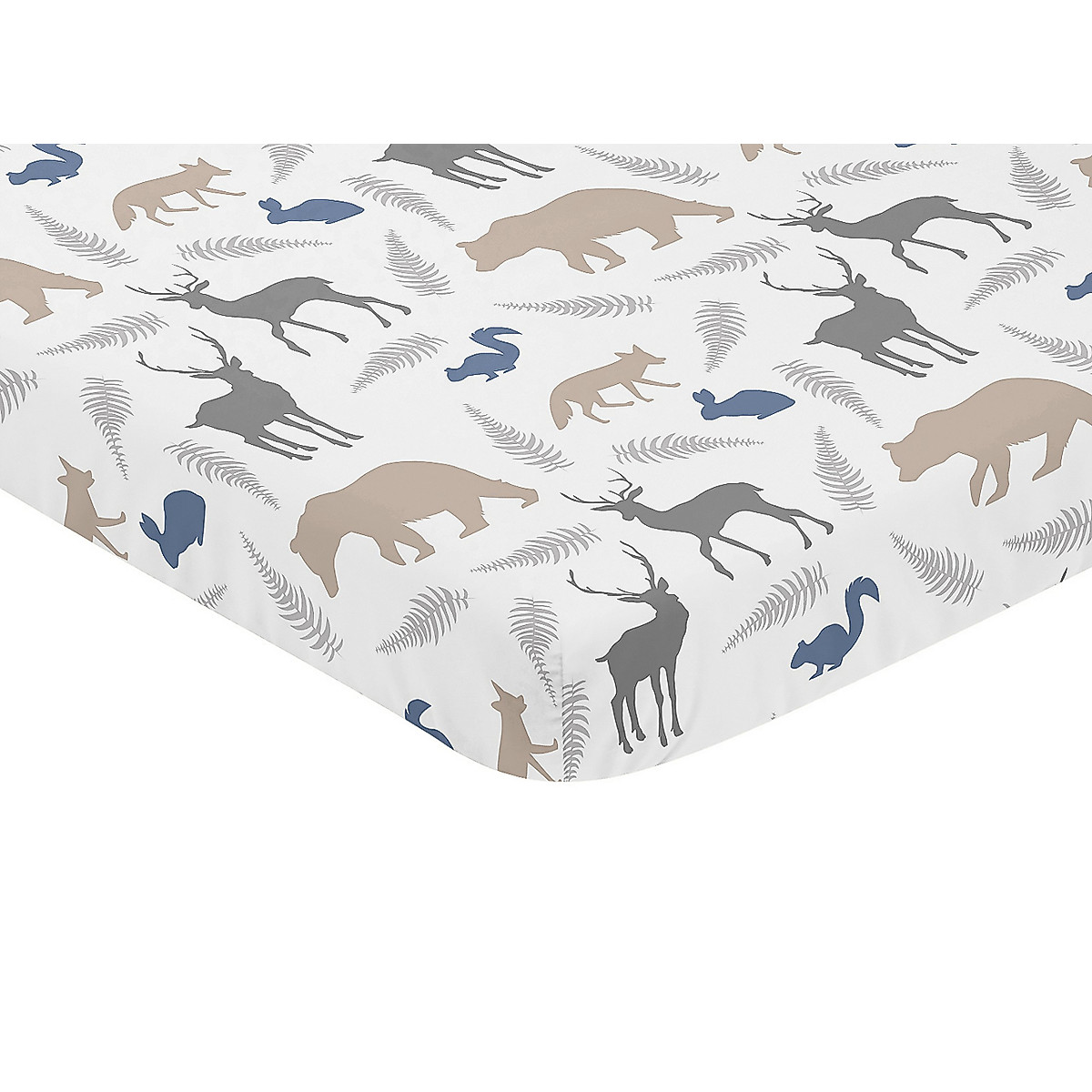 Sweet Jojo Designs Grey and Blue Baby Boy Fitted Mini Portable Crib Sheet for Woodland Animals Collection - for Mini Crib or Pack and Play ONLY
