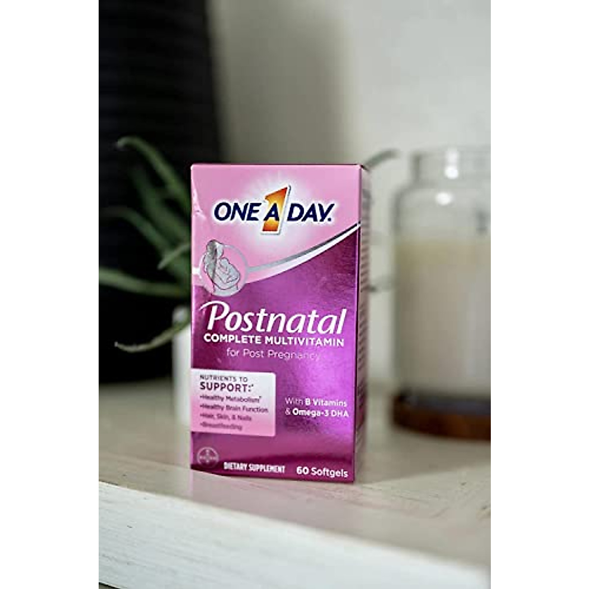 ONE A DAY Postnatal Complete Multivitamin for Post-Pregnancy with Folic Acid and Omega-3 DHA, 60 Count