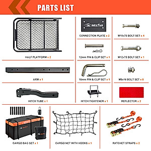 MeeFar Folding Hitch Mount Cargo Carrier Basket 60" X 20" X 6"+Waterproof Cargo Bag 16 Cubic Feet(58" 19" 24"),Hauling Weight Capacity of 500 Lbs and A Folding Arm.with Hitch Stabilizer,Net and Straps