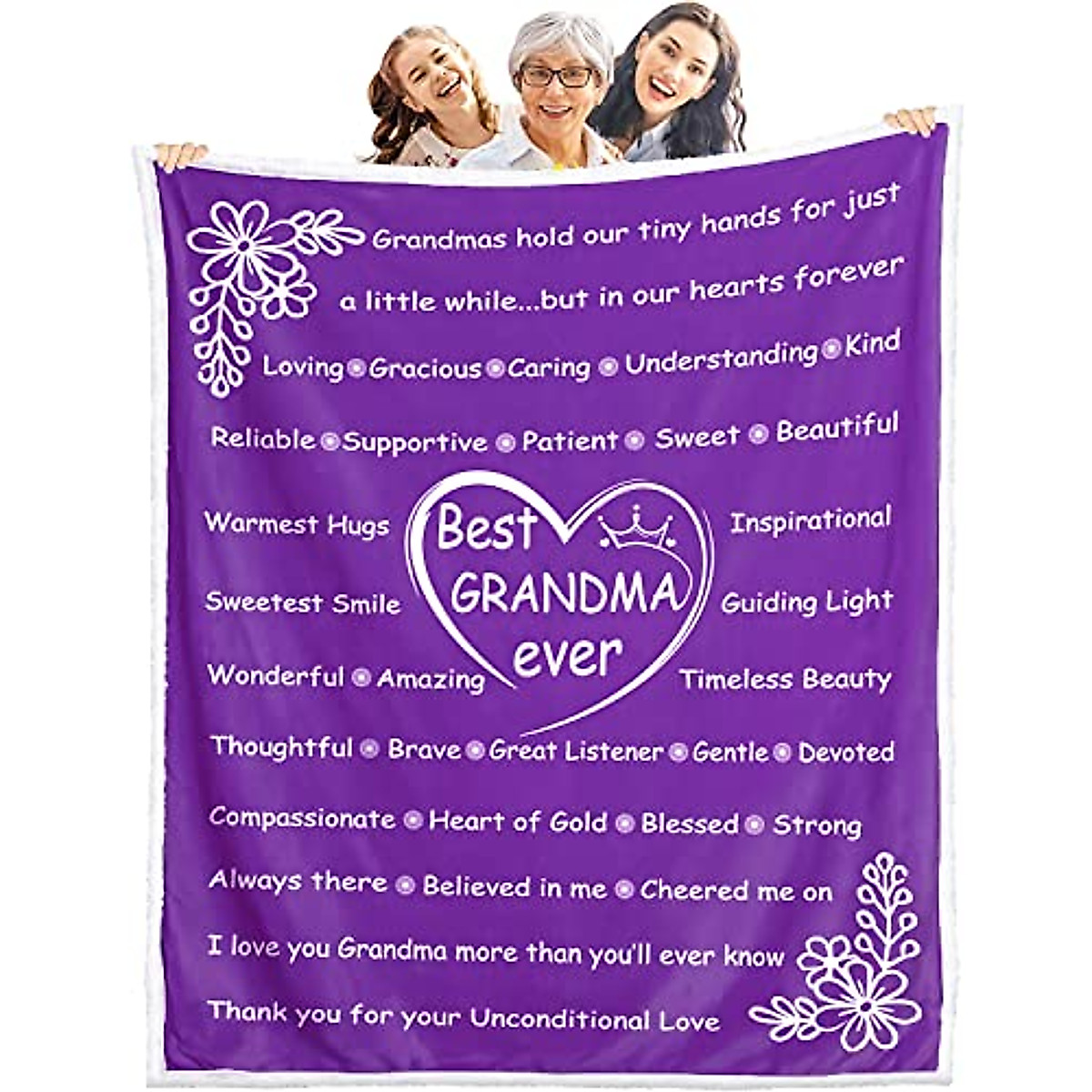 Grandma Gift Blanket with Loving and Caring Words, Best Grandma Gifts, Super Soft and Cozy Throw for Grandmother, Grandma Birthday Gifts, for Grandma, Mimi, Gigi from Grandchildren