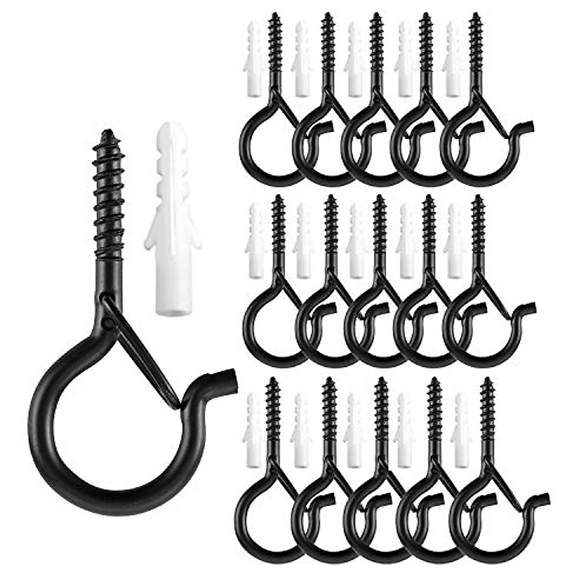 TAIHUIMY 16 Pack Q-Hanger Hooks for Outdoor String Lights, Eye Hooks Screw Christmas Rope Light Clips, Wall Cabinet Ceiling Hooks with Safety Buckle for Wire Party Light Plants Wind Chimes