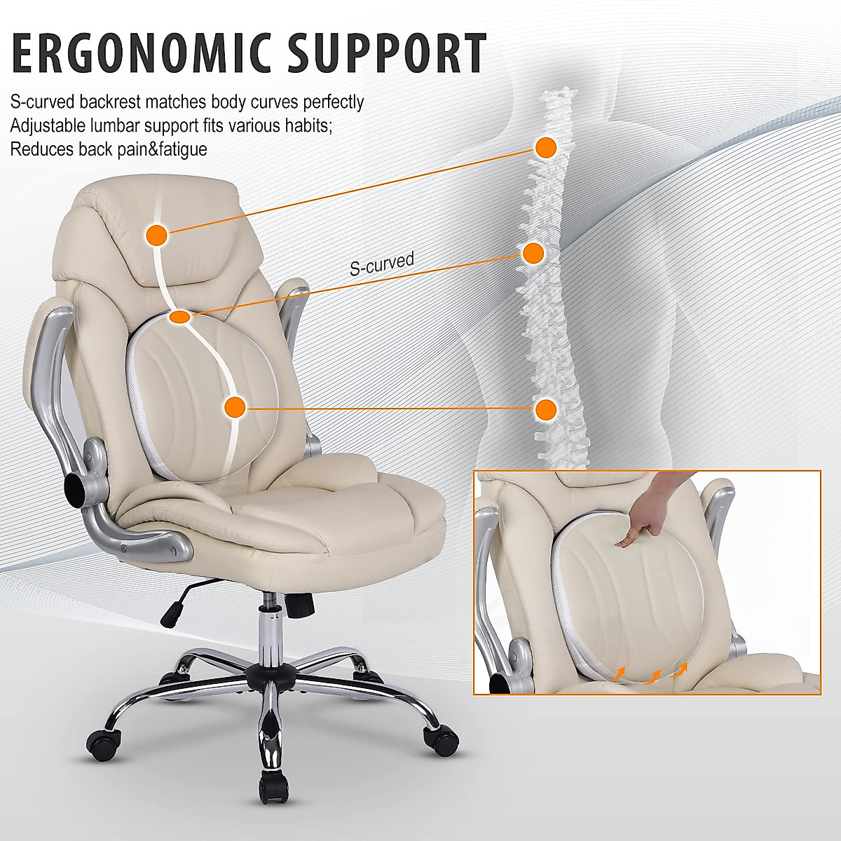 Comermax Executive Office Chairs with Lumbar Support and Flip up Arms Ergonomic Managerial Executive Chair Velvet Desk Chair with Wheels for Home Office (White)