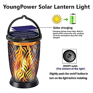 YoungPower Outdoor Solar Lanterns Dancing Flame Outdoor Hanging Lanterns Outdoor Decorative Lighting Heavy Duty Solar Powered Waterproof Umbrella Lights for Garden Patio Pathway Deck Yard, 1 Pack
