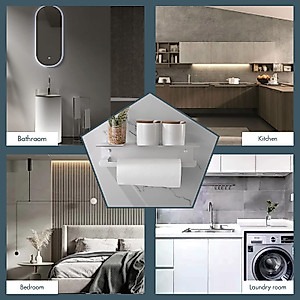 Paper Towel Holder Wall Mount for Kitchen, Self-Adhesive Paper Towel Holder with Shelf for Bathroom, Anti-Rust Aluminum, No Drill or Wall-Mounted with Screws (Silver)