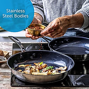 BK Ceramic Black, Ceramic Nonstick Induction 9.5" and 11" Nonstick Frying Pan Skillet Set, PFAS Free, Dishwasher Safe, Black