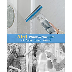 Window Vacuum Squeegee, Cordless Window Vacuum 3 in 1 Window Vac Window Vacuum Cleaning Tool with 260ml Water Tank for Glass Doors Shower Car Window Mirror