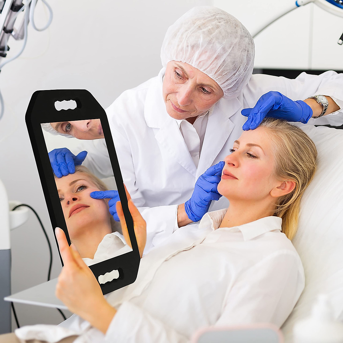 Kurtzy Lightweight Handheld Hairdressing Mirror - Black Foam Handle Mirror for Barbers, Salons and Beauticians - Double Handle Mirror - Viewing Mirror for Back of Head Haircuts