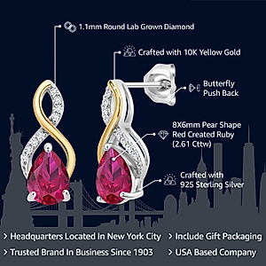 Gem Stone King 925 Sterling Silver and 10K Yellow Gold Pear Shape 8X6MM Gemstone Birthstone and White Lab Grown Diamond Teardrop Drop Dangle Earrings For Women
