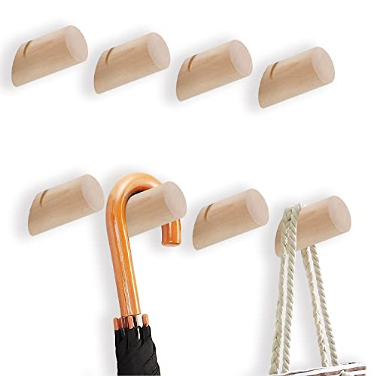 8 Pack Wall Hooks, POZEAN Wood Hooks for Hanging with 8 Screws, Coat Hooks Hat Hanger for Hanging Coat, Scarf, Bag, Towel, Clothes, Hat and More