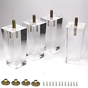 Acrylic Furniture Legs Sofa for Chair Lovseat Ottoman Couch Bed Replacement Bun Feet with Mounting Plates Set of 4 (6 inch Furniture Legs)