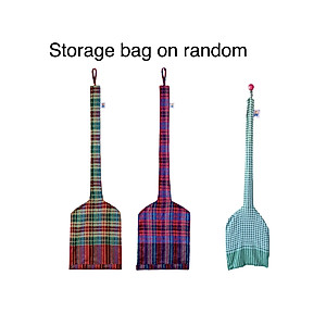 SKENNOVA - Set of Loincloth Fabric Broom Bag & Thai Traditional Grass Broom Vintage Style with Bamboo Brown Handle & Hand Grip with Wire Length 40-41-inch x Width 20-24-inch