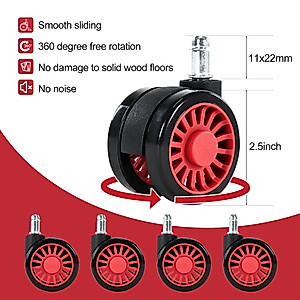 Frassie Gaming Chair Base Replacement with 5 Casters, Nylon Heavy Duty Desk Office Chair Wheel Base Part (Red)