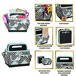 Everything Mary Teal Geometric Deluxe Store and Tote - Storage Organizer Bag for Crafts, Sewing, Paper, Art, Desk, Canvas, Supplies Storage Organization - Travel Art Box with Handle
