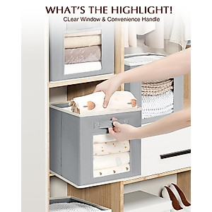 Homsorout Storage Cube 11 Inch - Cube Storage Bins with Window, Closet Storage Baskets with Handle, Fabric Bins for Closet, Shelves, Toys, Clothes, Set of 6, Grey