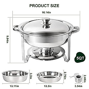 IMACONE Chafing Dish Buffet Set of 2 Pack, 5QT Round Stainless Steel Chafer for Catering, Upgraded Chafers and Buffet Warmer Sets with Food & Water Pan, Lid, Frame, Fuel Holder for Event Party Holiday