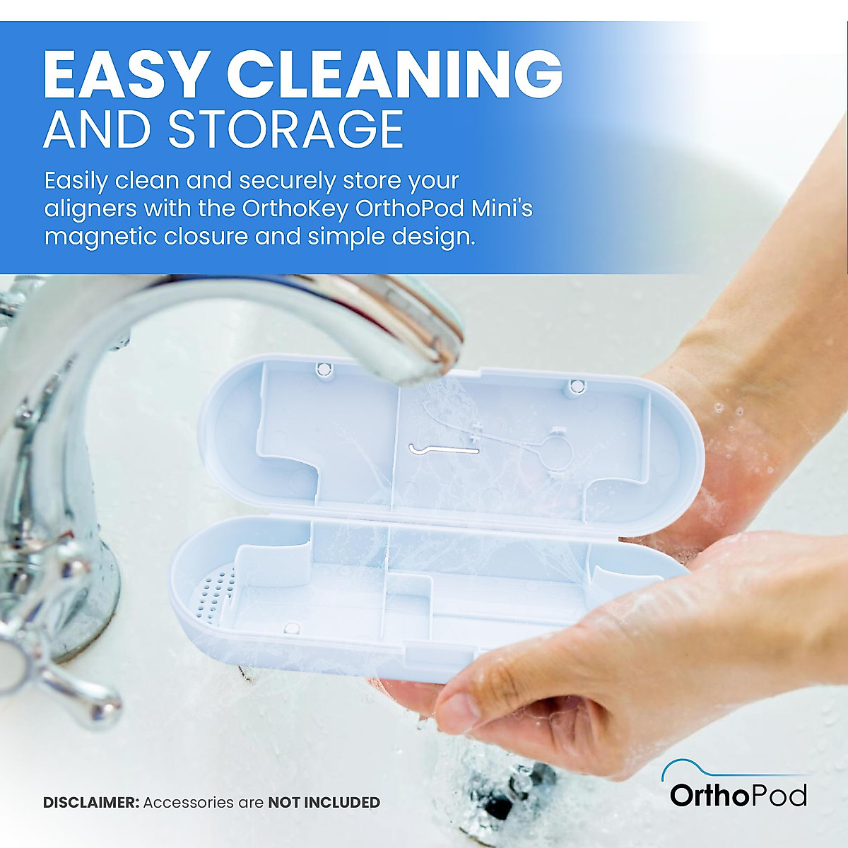 OrthoKey OrthoPod Dental Travel Case - Secure Storage for Aligners, Retainers, and Invisalign - Convenient Toothbrush and Toothpaste Holder - Clear Removable Grabber - Sterile Storage