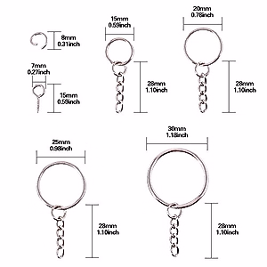 Swpeet 300Pcs Key Chain Rings Kit, 100Pcs Keychain Rings with Chain and 100Pcs Jump Ring with 100Pcs Screw Eye Pins Bulk for Jewelry Findings Making - 3/5 Inch, 4/5 Inch, 1 Inch, 6/5 Inch (Sliver)