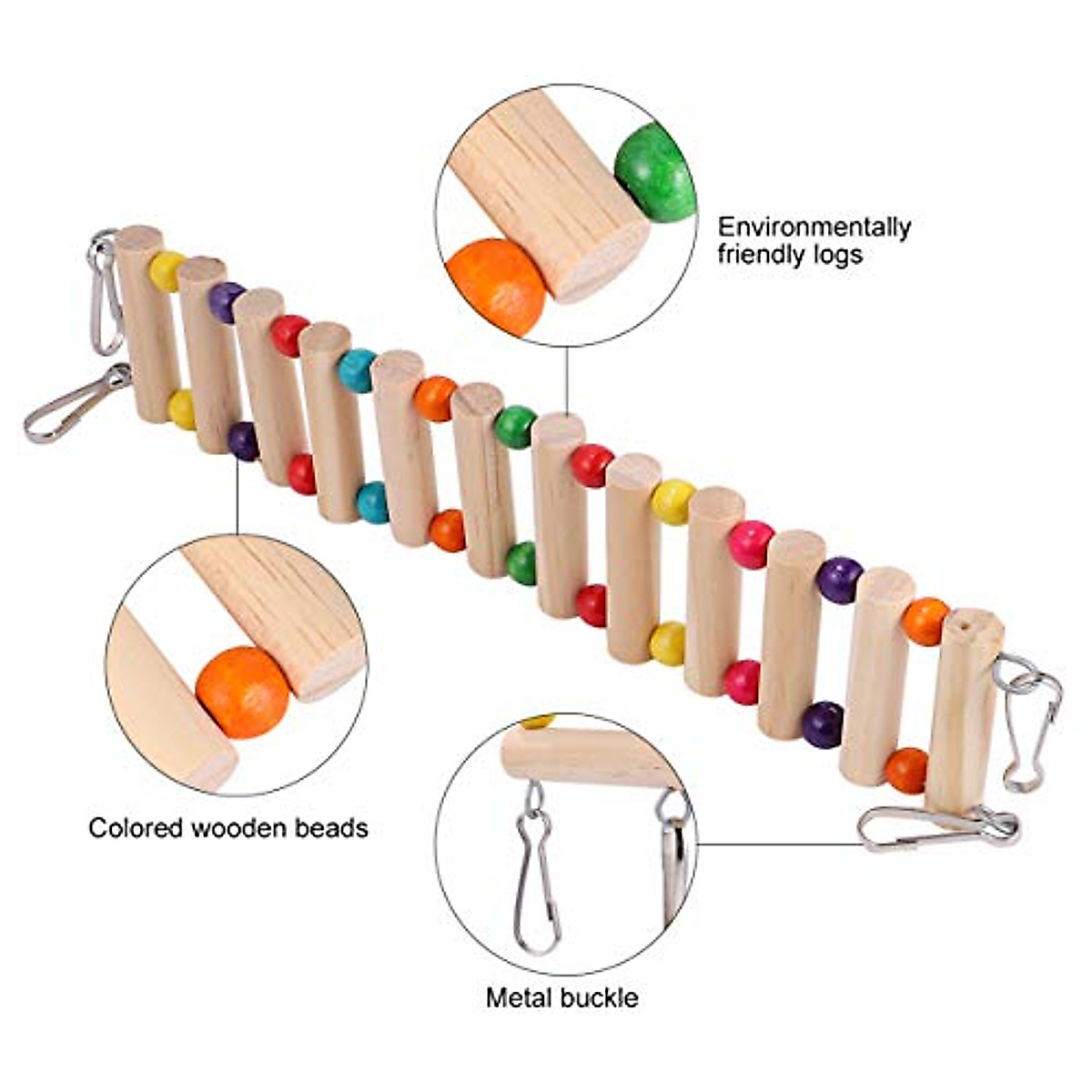 POPETPOP Bunny Toys Bird Ladder Parrot Toys - Natural Wood Step Ladder Swing Bridge for Pet Hamster Parakeet Trainning Playing Birds Cage Accessories Rabbit Toys