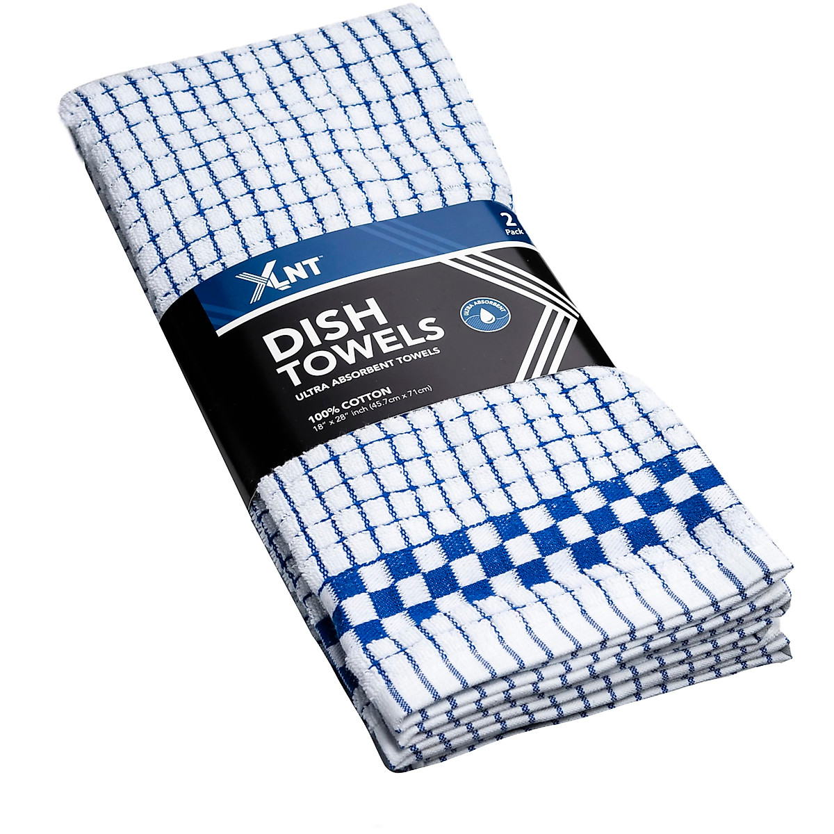 XLNT Ultra Absorbent Dish Towels 100% Cotton Plush Loop-Stitch 18x28 inch Durable Dishcloths Kitchen Towel. Set of 2, Blue