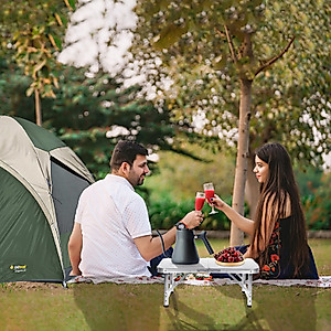 Moosinily Small Folding Table 2FT Foldable Camping Table Portable Picnic Table Metal 4 Height Adjustable Outdoor for Beach BBQ White 23.6×15.7 inch