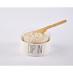 Mud Pie Store Bought Container Dish, White, dip 2" x 4 1/4" dia | spreader 6"