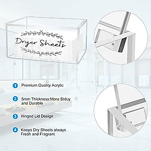 Laundry Dryer Sheet Container with Lid- Clear Acrylic Dryer Sheet Dispenser for Storage Fabric Softener Sheets, Transparent Container Storage Box Dryer Sheet Holder for Laundry Room Organization