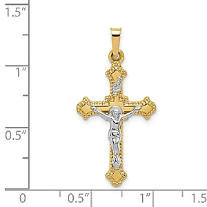 Diamond2Deal Gift for Mothers Day 14K Yellow Gold Rhodium plated INRI Religious Crucifix Cross Pendant Fine Jewelry for Women (L- 32 mm, W- 16.5 mm)