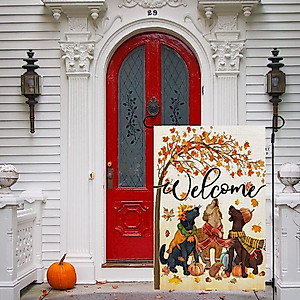 CROWNED BEAUTY Fall Dogs Garden Flag 12x18 Inch Double Sided for Outside Welcome Maple Leaves Small Burlap Seasonal Autumn Yard Decoration