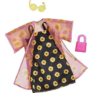 Barbie Fashions 2-Pack Clothing Set, 2 Outfits Doll Include Shirt, Shorts & Kimono, Sleeveless Sunflower Dress & 2 Accessories