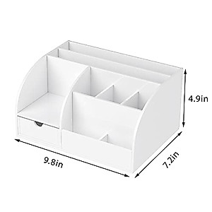 FEMELI Office Desk Organizer and Accessaries,Acrylic Desk Organizer with 8 Compartments +1 Drawer(White)