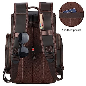 Masa Kawa Leather Backpack for Men 15.6 Inch Laptop Computer Bag Large Vintage Hiking Daypack Business Travel Rucksack, Brown