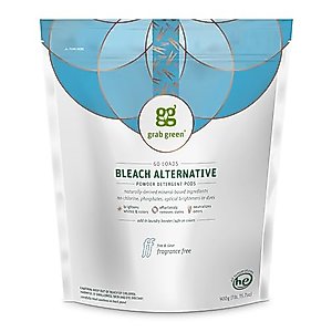 Grab Green Bleach Alternative Pods, 60 Count, Chlorine Free, Fragrance Free, Plant and Mineral Based, Laundry Booster to Brighten Whites, Removes Stains, Neutralizes Odors