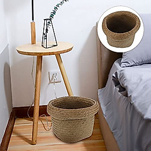 YARNOW Rattan Waste Basket Straw Woven Basket Trash Can Garbage Container Bin Dried Flower Bucket for Bathrooms Kitchens Home Offices M Orange, 26X26X26CM, (HI04CF350E8OHB8CFCS913P6)