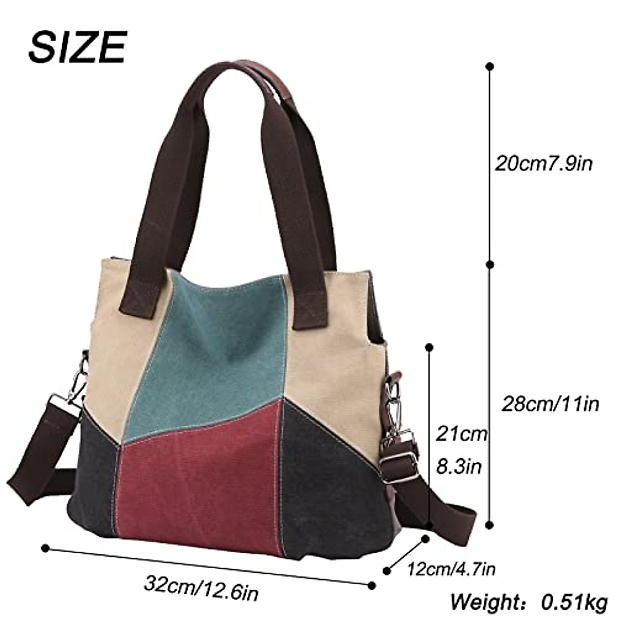 ArcEnCiel Canvas Hand Bags Purses For Women, Fashion Hobo Bag Multi-Color Splice Shoulder Crossbody Bags Handbags Tote Bag