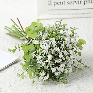 RUJIU 36Pieces/lot Artificial Plant Silk Plastic Flowers Eucalyptus Leaves Stems Branches Floral Bouquets Wreath Arrangement Home Table Garden Wedding Greenery Decoration (Gypsophila with Eucalyptus)