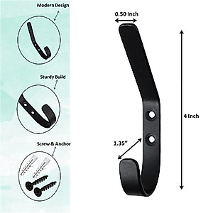 Handmade Metal Double Coat Hooks Set of 3 Pcs Wrought Iron Wall Mounted Hooks for Office and Home Matt Black Powder Coated Hooks by Living Ideas