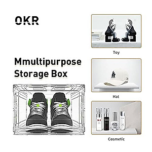 OKR Shoe Storage Boxes, Set of 6, Stackable Clear Plastic Shoe Box, Shoe Containers with Lids and Shoe Storage Organizer for Sneaker Display, Fit up to US Size 12(13.4”x 10.6”x 7.5”) Clear