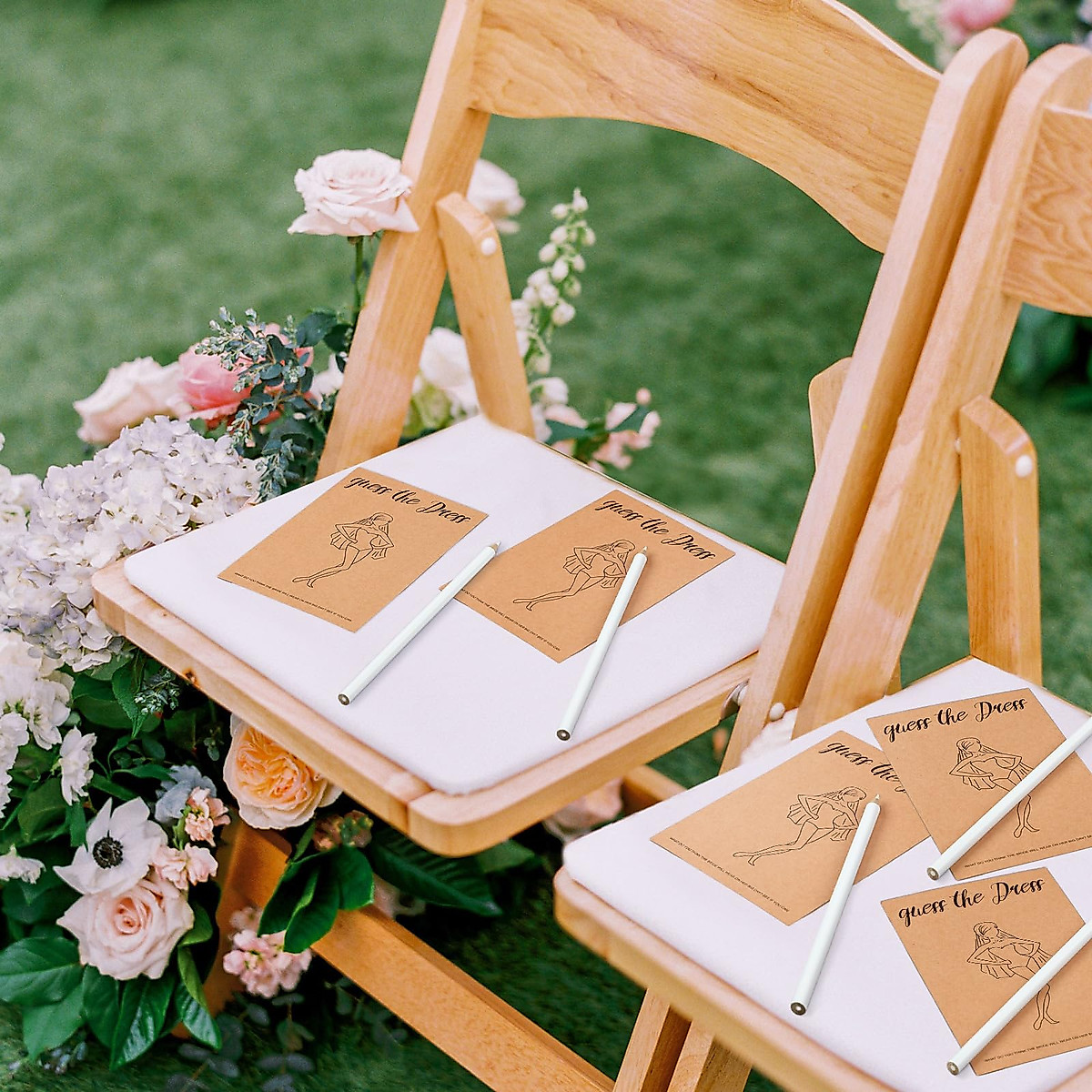 Tenceur 50 Sets Guess the Dress Bridal Shower Games Include 50 Guess the Dress Card Bridal Shower Game Wedding Shower Games and 50 White Sketching Pencils for Bridal Shower Wedding Party Favors