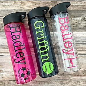 Personalized 24 oz Sports-Themed Water Bottle Tumbler with Custom Vinyl Decal by Avito - Soccer, Volleyball, Baseball, Cheer, Dance, Gymnastics, Ballet, Football, Kids Water Bottle
