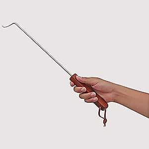 PEPKICN 18 Inches Food Flipper - Stainless Steel BBQ Meat Turner Hook with Wooden Handle (1 Pack Right-Handed)