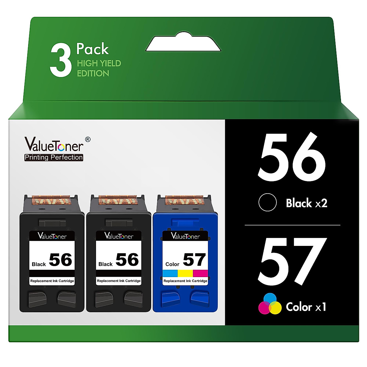 Valuetoner Remanufactured Ink Cartridge Replacement for HP 56 & 57 C9321BN C6656AN C6657AN for Deskjet 5850 5650 5150, Photosmart 7150 7260 7350 7960, PSC 2510 Printer (2 Black, 1 Tri-Color, 3 Pack)
