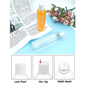 ZLEVEAYN 2 Pack 8 oz Clear Plastic Bottles with White Disc Caps Refillable Empty Squeeze Containers Cosmetic Bottles for Toiletries Conditioner Shampoo Lotions Gels