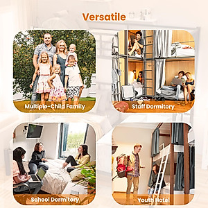 Oudiec Triple Bunk Bed Twin Over Twin, Metal Bedframe with Safety Guardrail & Ladder, Can Be Separated into 3 Twin Beds, No Box Spring Needed, Easy to Assemble for Dorm, Bedroom, Guest Room, Black