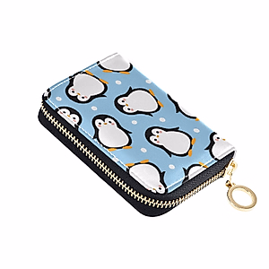 Cute Penguins Seamless Credit Card Coin wallet, RFID Blocking Compact Women Leather Card Holder, Key Change Organizer, Zipper Purse Clutch Pouch Pocket