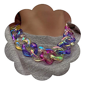 Jumwrit Punk Necklaces Acrylic Colourful Necklaces Chunky Paperclip Choker Necklace Statement Long Charming Necklaces Accessories for Women