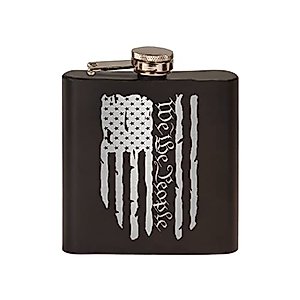 Rogue River Tactical USA American Flag We The People Constitution Stainless Steel Hip Flask Premium Matte Black Makes a Great Gift For Him Dad Father