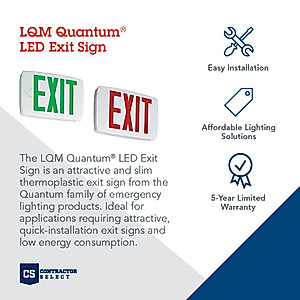Lithonia Lighting LQM S W 3 R 120/277 EL N M6 Quantum Thermoplastic LED Emergency Exit Sign with Stencil-Faced White Housing and Red Letters with Nickel Cadium battery